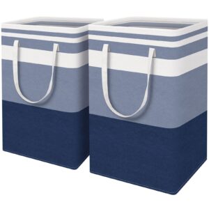 epictotes 2-pack large laundry basket, collapsible laundry hamper, freestanding waterproof laundry bag, tall clothes hamper-extended&reinforced handles-for college dorm, family-gradient blue/75l