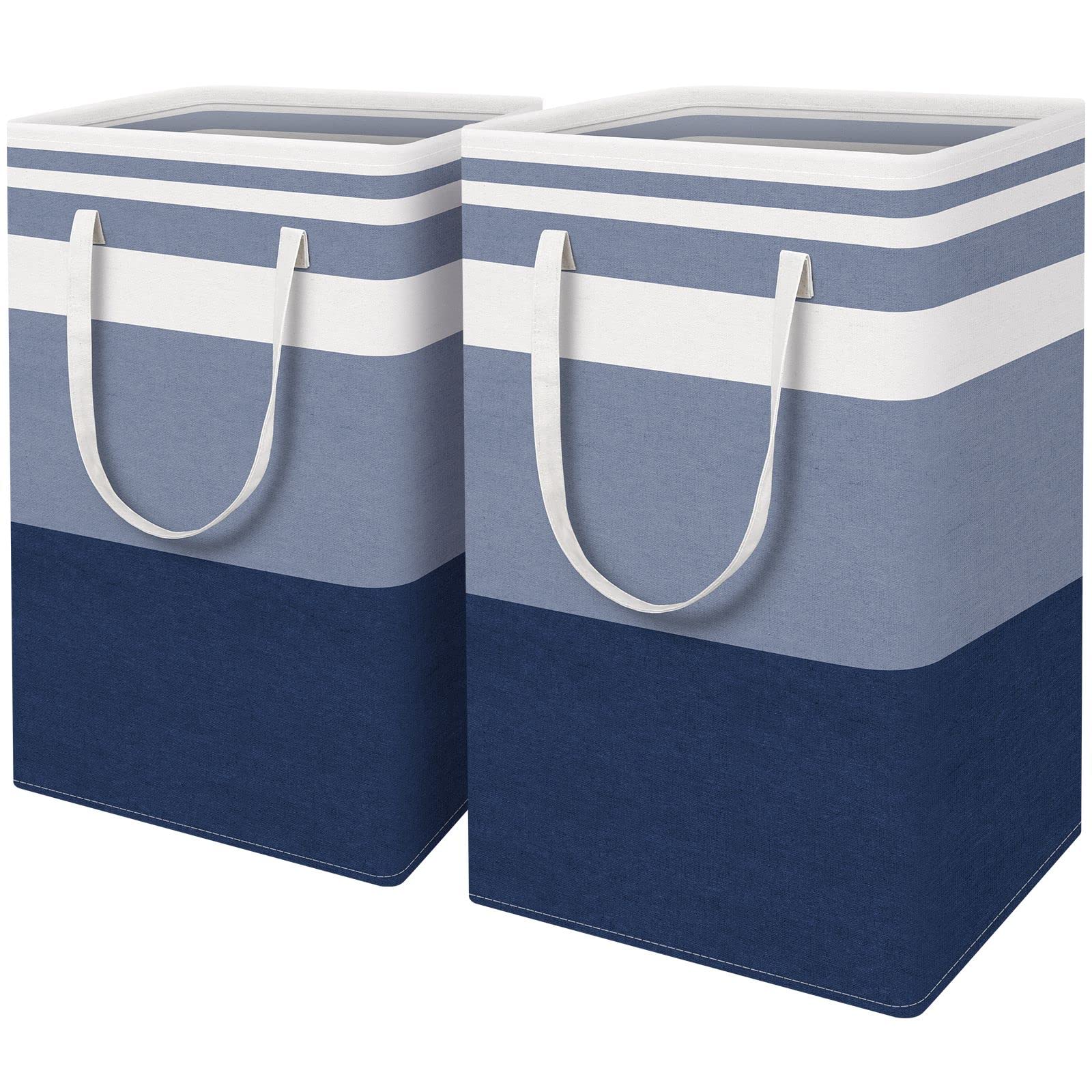 EpicTotes 2-Pack Large Laundry Basket, Collapsible Laundry Hamper, Freestanding Waterproof Laundry Bag, Tall Clothes Hamper-Extended&Reinforced Handles-for College Dorm, Family-Gradient Blue/75L