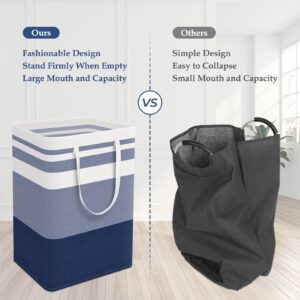 EpicTotes 2-Pack Large Laundry Basket, Collapsible Laundry Hamper, Freestanding Waterproof Laundry Bag, Tall Clothes Hamper-Extended&Reinforced Handles-for College Dorm, Family-Gradient Blue/75L