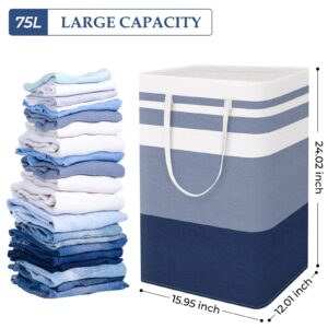 EpicTotes 2-Pack Large Laundry Basket, Collapsible Laundry Hamper, Freestanding Waterproof Laundry Bag, Tall Clothes Hamper-Extended&Reinforced Handles-for College Dorm, Family-Gradient Blue/75L