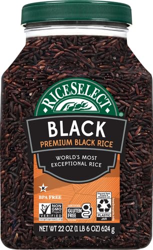 RiceSelect Premium Black Rice, Whole-Grain, Gluten-Free, Non-GMO, and Vegan Rice, BPA-Free 22-Ounce Jar (Pack of 1)