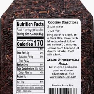 RiceSelect Premium Black Rice, Whole-Grain, Gluten-Free, Non-GMO, and Vegan Rice, BPA-Free 22-Ounce Jar (Pack of 1)