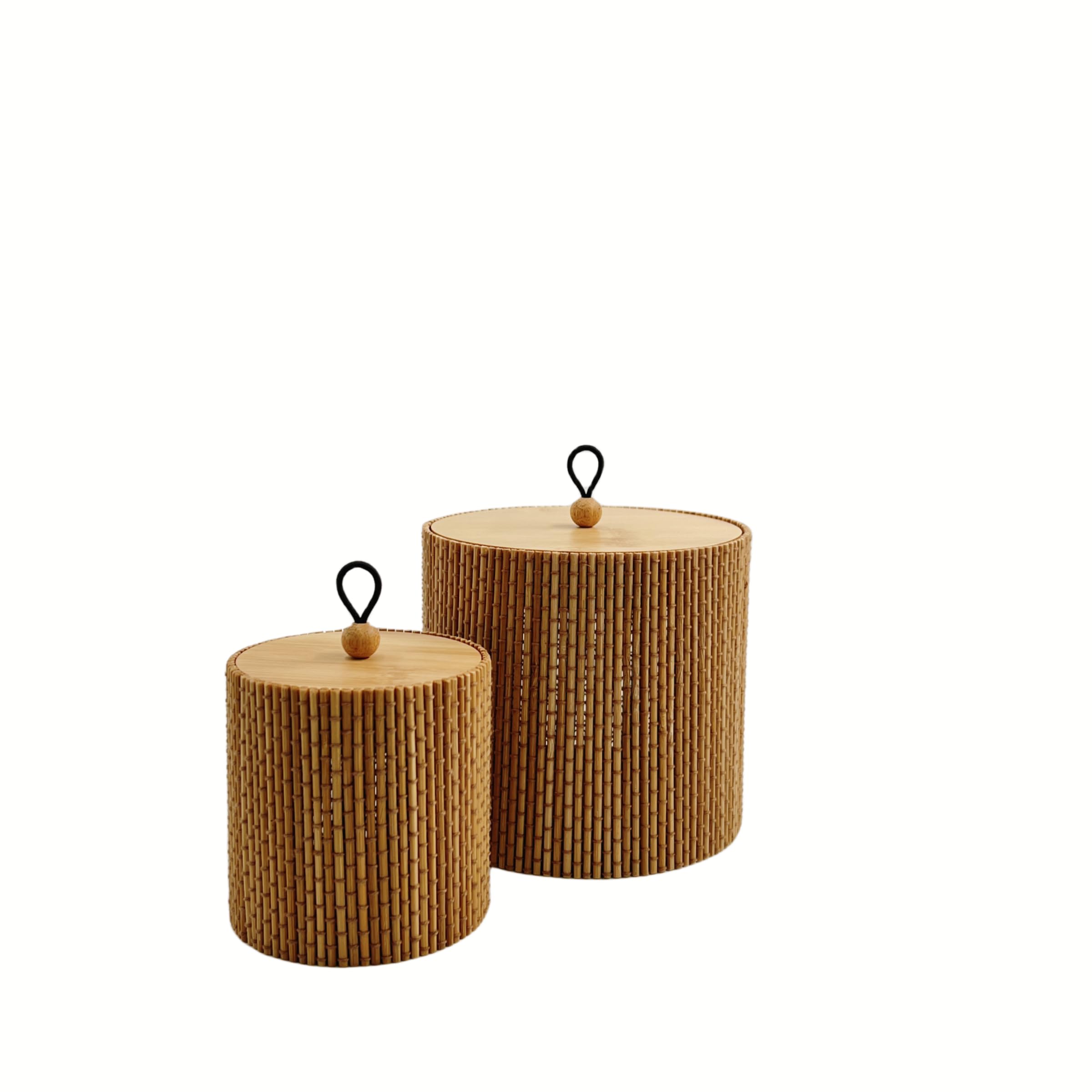 Gekkoli 2er-Set Storage Boxes/Baskets with Lids Bamboo Round/Rectangle Small Brown (Diameter 8 x Height 8.2 / Φ12 x 11.2 cm)