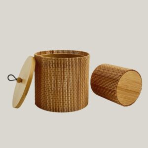 Gekkoli 2er-Set Storage Boxes/Baskets with Lids Bamboo Round/Rectangle Small Brown (Diameter 8 x Height 8.2 / Φ12 x 11.2 cm)