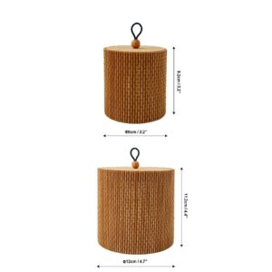 Gekkoli 2er-Set Storage Boxes/Baskets with Lids Bamboo Round/Rectangle Small Brown (Diameter 8 x Height 8.2 / Φ12 x 11.2 cm)