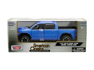 2019 ram rebel 1500 crew cab pickup truck blue metallic american classics series 1/24-1/27 diecast model car by motormax 79358