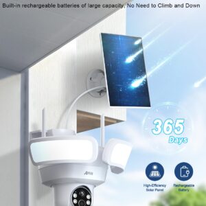 ANRAN Floodlight Security Camera Wireless Outdoor with 360° View Pan/Tilt, 2K Solar Powered WiFi Camera, IP65 Smart Lighting Cam, Color Night Vision, 120dB Siren, Two Way Audio, PIR Motion Detection