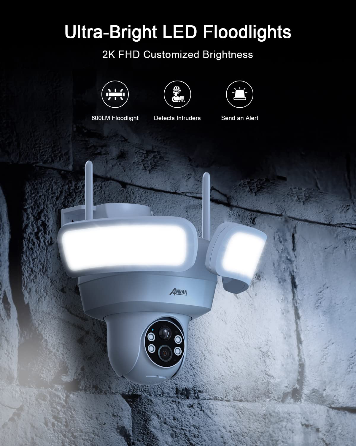 ANRAN Floodlight Security Camera Wireless Outdoor with 360° View Pan/Tilt, 2K Solar Powered WiFi Camera, IP65 Smart Lighting Cam, Color Night Vision, 120dB Siren, Two Way Audio, PIR Motion Detection