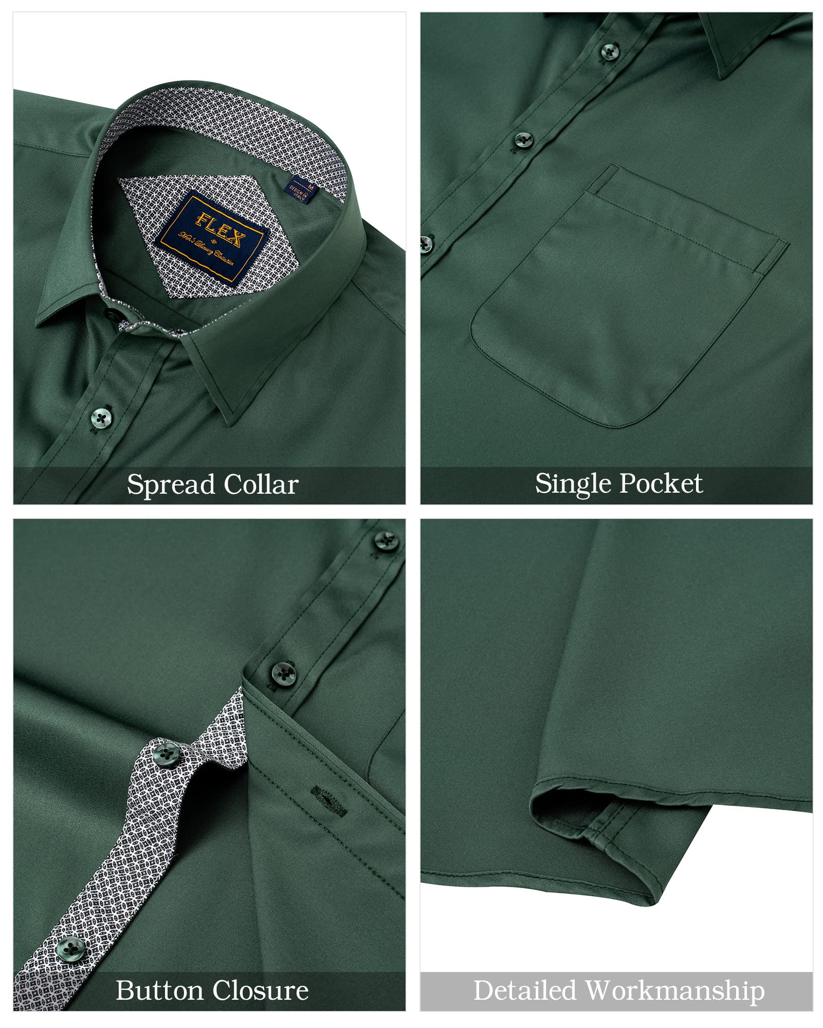 J.VER Men's Short Sleeve Dress Shirts with Pocket Casual Button Down Shirts Business Work Shirt Army Green XL