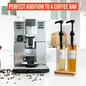 Coffee Syrup Dispenser Set, Coffee Bar Accessories, 500ml Glass Syrup Bottle Set with Labels, Silicone Funnels, Bamboo Tray (Gold)