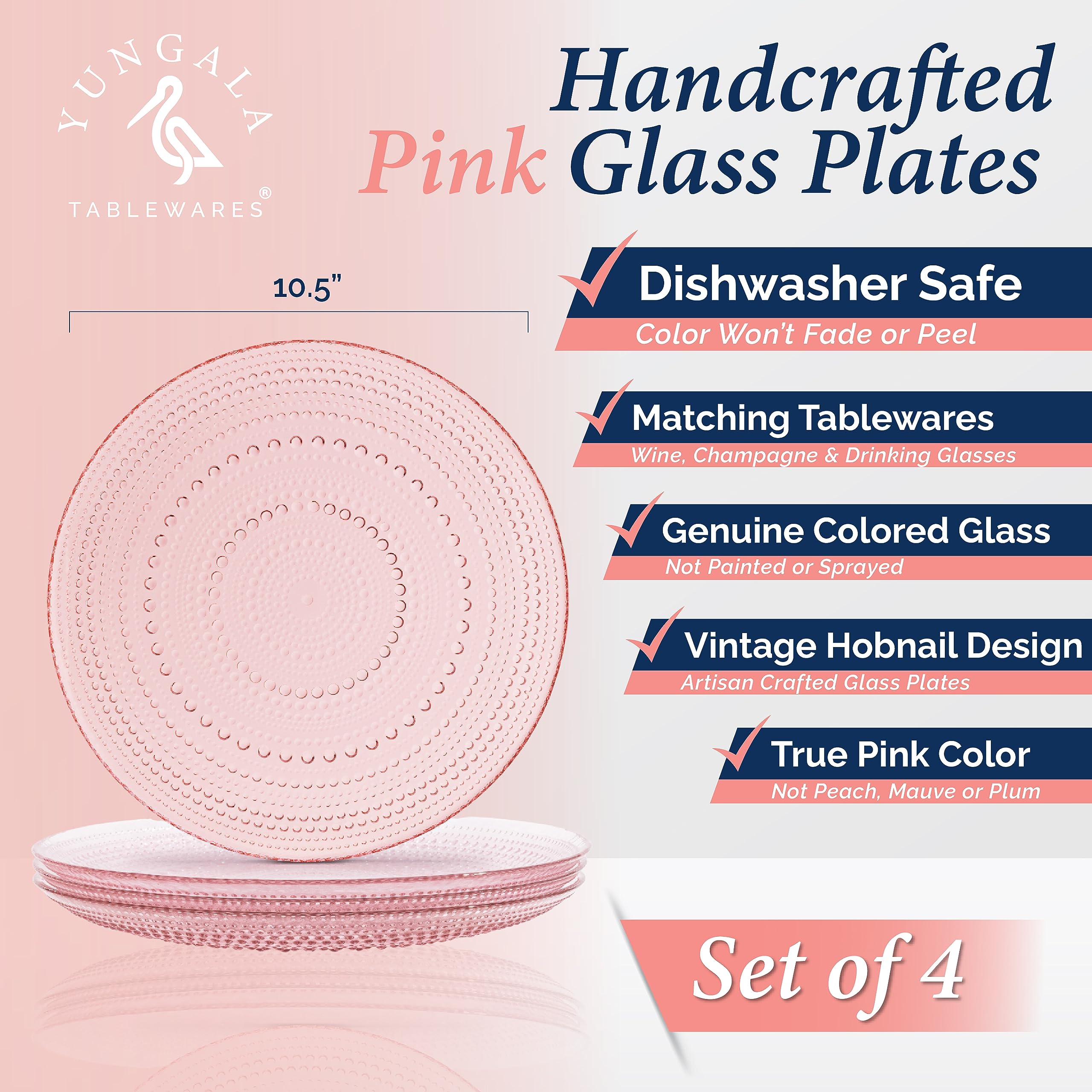 Yungala Pink Glassware Bundle - NEW Pink Wine Glasses Sunflower - Small Pink Cups (Sunflower) - Pink Glass Plates - Matching Pink Glassware Sets with Sunflower Emboss Design