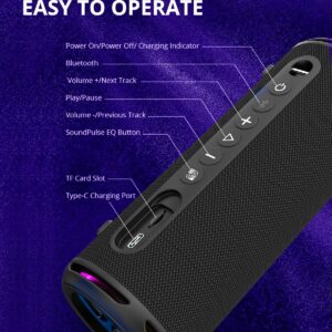 Tronsmart T7 Lite 24W Portable Bluetooth Speaker, Enhanced Bass, Rainbow Light Show, 24H Playtime, IPX7 Waterproof, Wireless Stereo Pairing, Bluetooth 5.3, for Home Outdoor Travel (Black)