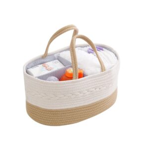 bsmstone baby diaper caddy organizer diaper basket with divider portable car organizer and nursery storage bin baby best shower gifts for newborn (regular-white+brown)