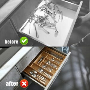 Olioeiao Expandable Bamboo Silverware Organizer Drawer for Utensils Holder and Cutlery, 8 Compartments for Drawer Tray with Dividers, Flatware and Kitchen Utensils organizer(Natural)