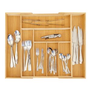 Olioeiao Expandable Bamboo Silverware Organizer Drawer for Utensils Holder and Cutlery, 8 Compartments for Drawer Tray with Dividers, Flatware and Kitchen Utensils organizer(Natural)