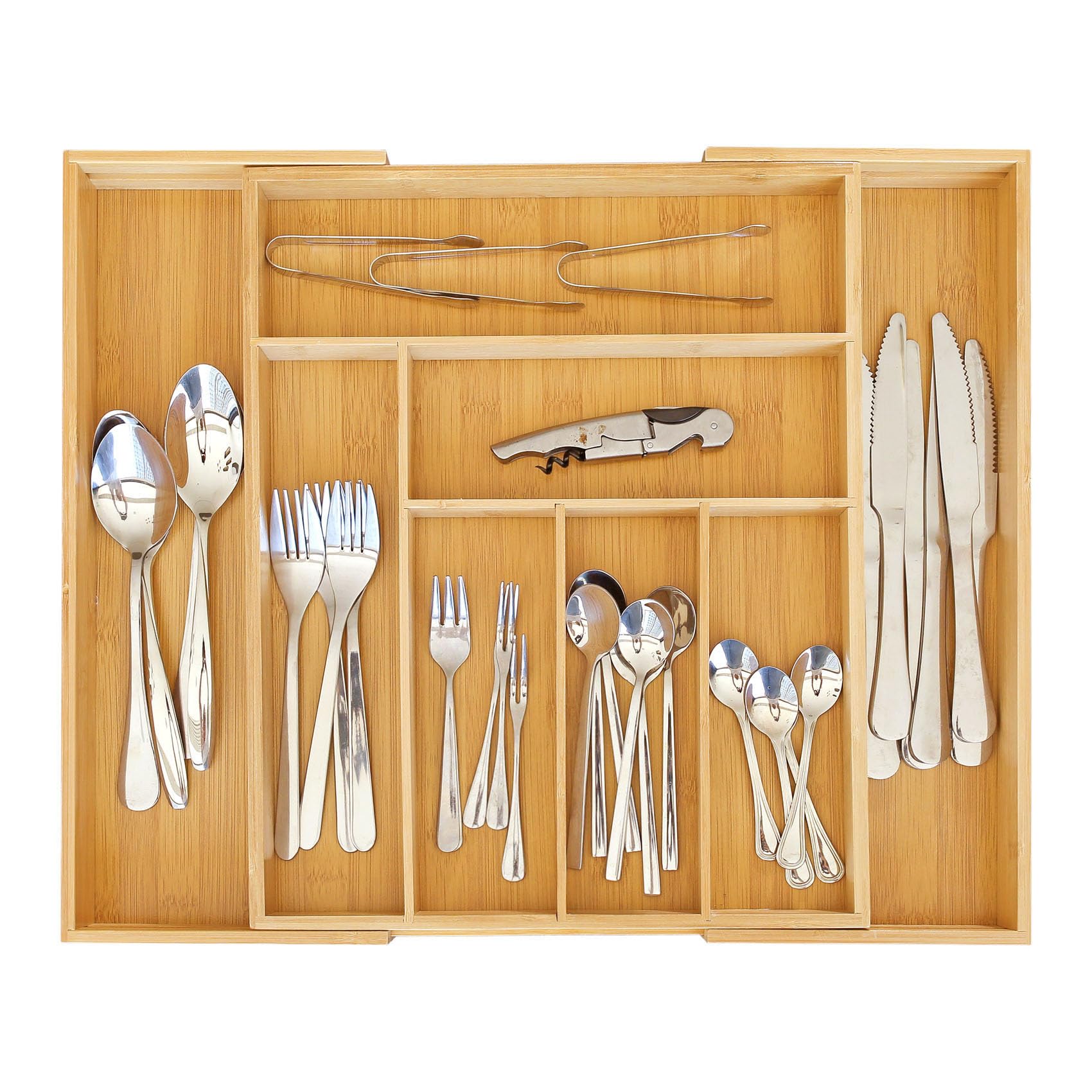 Olioeiao Expandable Bamboo Silverware Organizer Drawer for Utensils Holder and Cutlery, 8 Compartments for Drawer Tray with Dividers, Flatware and Kitchen Utensils organizer(Natural)