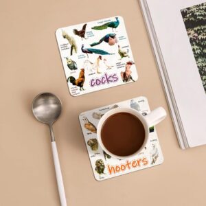 Set of 6 Bird Pun Coasters, Bird Pun Coasters for Drinks, Square Coaster Set for Cups Home Funny Coasters Set for Bird Lover Friends Bar Housewarming Gift Coffee