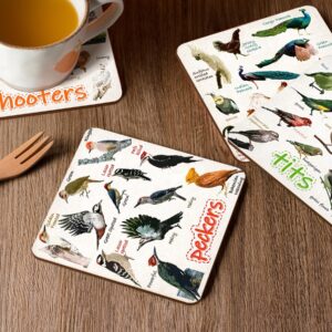 Set of 6 Bird Pun Coasters, Bird Pun Coasters for Drinks, Square Coaster Set for Cups Home Funny Coasters Set for Bird Lover Friends Bar Housewarming Gift Coffee