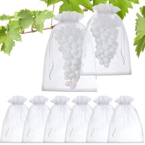 50 pcs fruit protection bags, 8x12 white fruit netting bags for fruit trees fruit cover mesh bag with drawstring, netting barrier bags for grapes mango fruit trees veggies garden