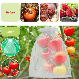 50 Pcs Fruit Protection Bags, 8x12 White Fruit Netting Bags for Fruit Trees Fruit Cover Mesh Bag with Drawstring, Netting Barrier Bags for Grapes Mango Fruit Trees Veggies Garden