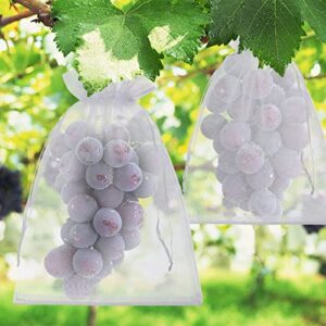 50 Pcs Fruit Protection Bags, 8x12 White Fruit Netting Bags for Fruit Trees Fruit Cover Mesh Bag with Drawstring, Netting Barrier Bags for Grapes Mango Fruit Trees Veggies Garden