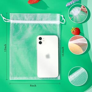 50 Pcs Fruit Protection Bags, 8x12 White Fruit Netting Bags for Fruit Trees Fruit Cover Mesh Bag with Drawstring, Netting Barrier Bags for Grapes Mango Fruit Trees Veggies Garden