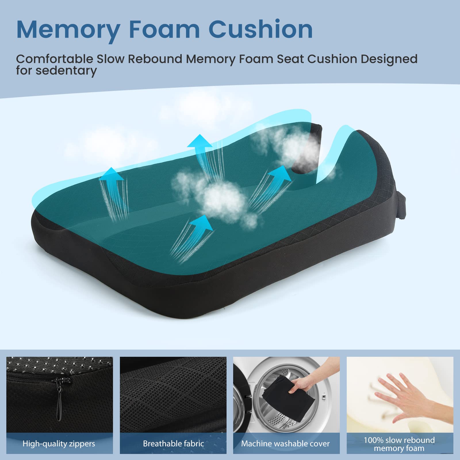 GSPSCN Ergonomic Memory Foam Seat Cushion, Driver Seat Cushion Pad to Improve Driving View,Non-Slip Sciatica & Back Coccyx Tailbone Pain Relief Pillow - Office Chairs,Car Seat,Wheelchair Cushion