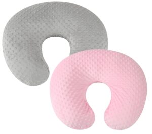 minky nursing pillow cover set 2 pack nursing pillow slipcovers, ultra soft compatible with boppy pillow,standard pillow for baby boy girl grey and pink