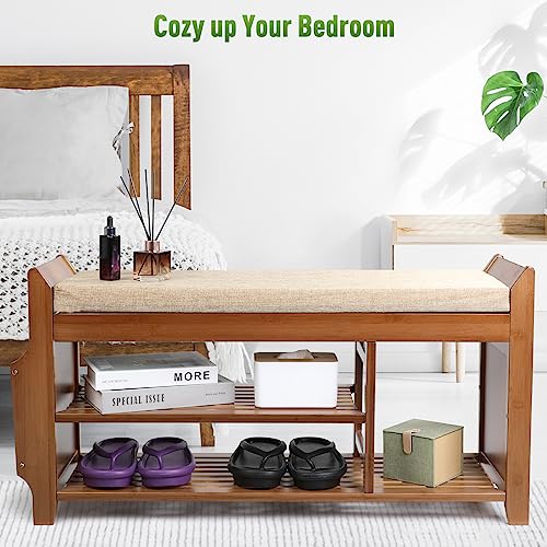 Joyoolife 3-Tier Shoe Rack Bench for Entryway 38.8x12.2inch Bench with Storage and Seating, Bamboo Shoe Organizer Bench Entryway, Shoe Storage Bench for Indoor Bedroom Hallway Living Room