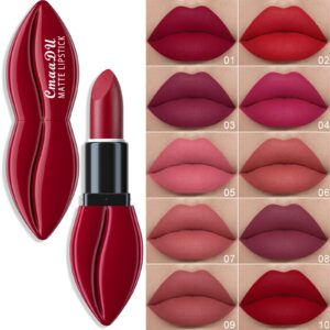 Easilydays Matte Red Lipstick for Women, Moisturizing Velvet Lipsticks, Long Lasting Smudge-Proof Lip Stick, Light Bright Labiales Matte Lipstick Lip Stain High Pigmented Dark Makeup Lip Gloss (#10)