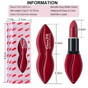 Easilydays Matte Red Lipstick for Women, Moisturizing Velvet Lipsticks, Long Lasting Smudge-Proof Lip Stick, Light Bright Labiales Matte Lipstick Lip Stain High Pigmented Dark Makeup Lip Gloss (#10)