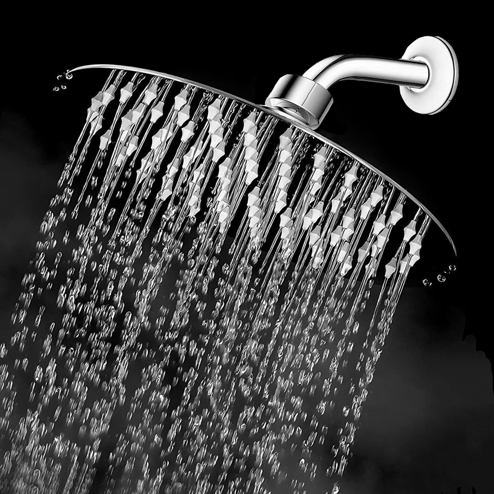 Katezon 8 Inch Rain Shower Head, Ultra-Thin Design, High Pressure Large Flow Stainless Steel Rainfall Shower Head, Waterfall Showerhead Universal Wall Ceiling Mount, California Certified (Chrome)