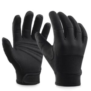 ozero medium black synthetic leather utility gloves for men and women - touch screen sensitive, padded knuckles, adjustable closure