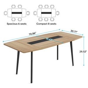 LITTLE TREE 6 FT Conference Room Table, 70.86L x 35.43W x 29.52H Inches Boat Shaped Meeting Seminar Boardroom Table