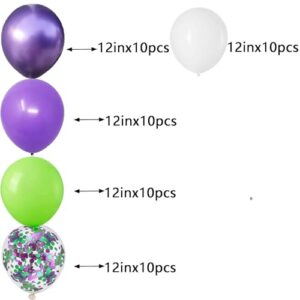 We Moment 12 Inch purple Balloons Light green Balloons 12 Inch white Balloons And Chrome Metallic purple Balloon with Confetti Balloons，50pcs，for Baby Shower Boys' Birthday Party Decoration