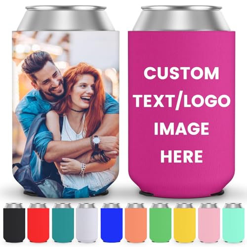 Custom Beer Can Coolers Sleeves Bulk Personalized Insulated Can Bottle Holder with Logo Image Text for Wedding Birthday Party Decorations 1-1000PCS