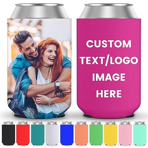 Custom Beer Can Coolers Sleeves Bulk Personalized Insulated Can Bottle Holder with Logo Image Text for Wedding Birthday Party Decorations 1-1000PCS