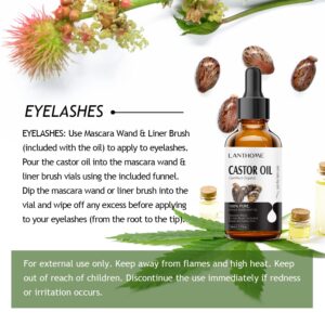 Lanthome Organic Castor Oil Cold Pressed Certified (1.7 Floz with Eyelash Kit), Black Castor Oil for Eyelashes, Eyebrows & Skin Moisturizer, Hair Growth Oil Hexane Free