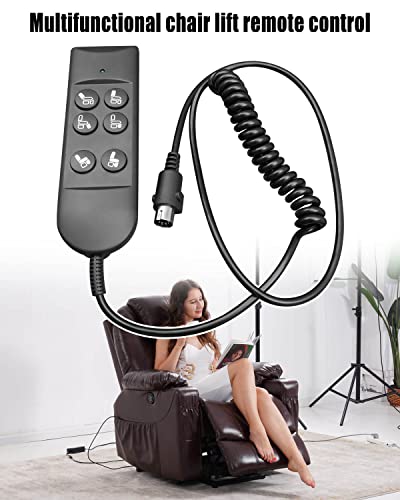 6 Button Power Lift Chair Remote Replacement with 5-Pin Plug Extension Cable, Home Recliner Hand Control Fit for Okin Golden Catnapper Dewert Limoss Power Lift Recliner Chair, (Not Fit for Lazyboy)