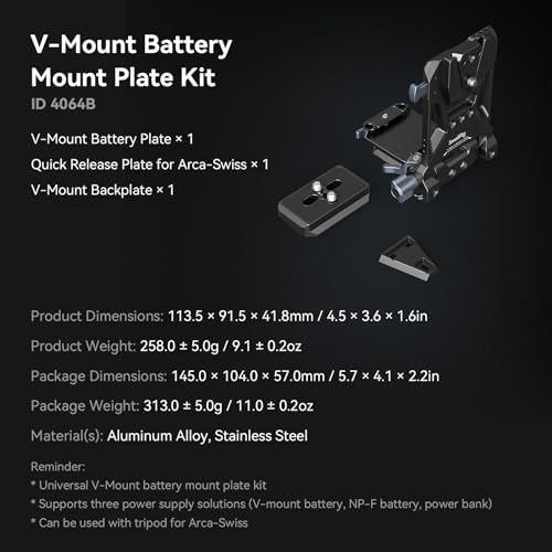 SmallRig V-Mount Battery Plate, V Lock Battery Mounting Plate with Double Quick Release Plate for Arca-Swiss, L-Shape Compact & Foldable V Mount Battery Plate for DSLR Camera, Gimbals & Tripod - 4064B