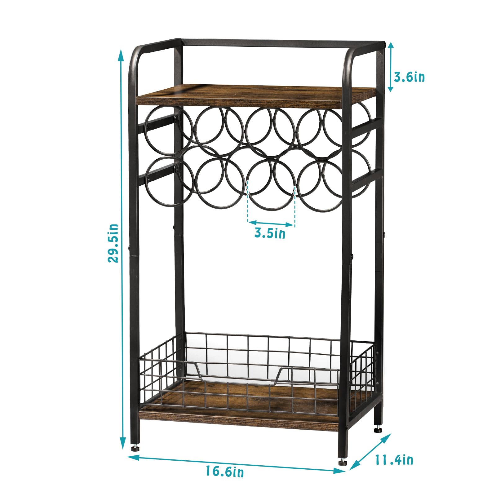 3-Tier Wine Bar Table: Small Liquor Bottle Holder with 8-Bottle Wine Rack Mini Wine Bar Cabinet Corner Whiskey Display Shelf Floor Liquor Storage Bar for Home Living Room