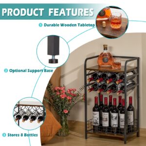 3-Tier Wine Bar Table: Small Liquor Bottle Holder with 8-Bottle Wine Rack Mini Wine Bar Cabinet Corner Whiskey Display Shelf Floor Liquor Storage Bar for Home Living Room