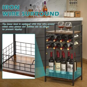 3-Tier Wine Bar Table: Small Liquor Bottle Holder with 8-Bottle Wine Rack Mini Wine Bar Cabinet Corner Whiskey Display Shelf Floor Liquor Storage Bar for Home Living Room