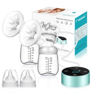 muocobu electric breast pump, breast pump electric breastfeeding pump 3 modes 10 levels dual rechargeable nursing double breast milk pump massage with touchscreen led bpa free