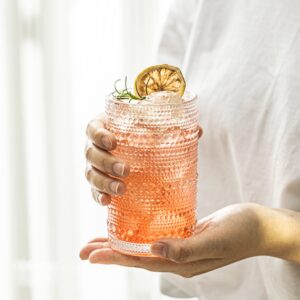 13 Oz Cocktail Glasses Hobnail Drinking Glasses Unique Vintage Bubble Cocktails - Set of 4 Old Fashioned Embossed Glassware Cups for Beverage, Water, Wine, Beer, Juice, Mixed Drinkware (13 Oz)