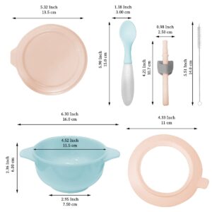 Kyraton Baby Bowls, Suction Bowls For Baby With Straw And Spoons, Unbreakable And Reusable Light Weight Bowl Be Used For Milk, Soup Or Ice Cream, Slip Resistant and Durable (Light blue)