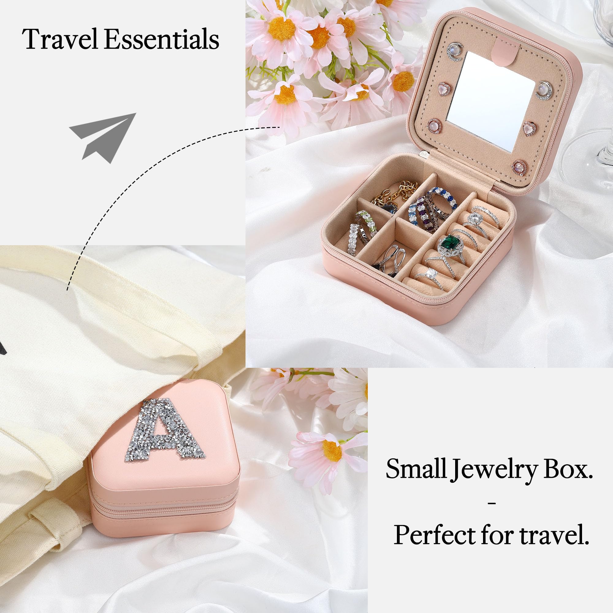 Parima Gift for Women Teen Girls - Pink Travel Jewelry Case Organizer Initial Small Jewelry Box Custom Personalized Birthday Gift Women Her A, Travel Essentials, Mothers Day Gift