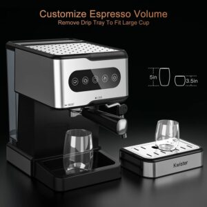 Kwister Espresso Machine 20 Bar Espresso Coffee Maker Cappuccino Machine with Milk Frother, Coffee Machine with Digital Touch Panel, 50 OZ Removable Water Tank, Stainless Steel