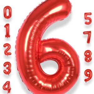 AULE 40 Inch Big Red 6 Balloon Number Large Foil Helium Number Balloons 0-9 Jumbo Giant Happy 6th Birthday Party Decorations for Boy or Girl Huge Mylar Anniversary Party Supplies