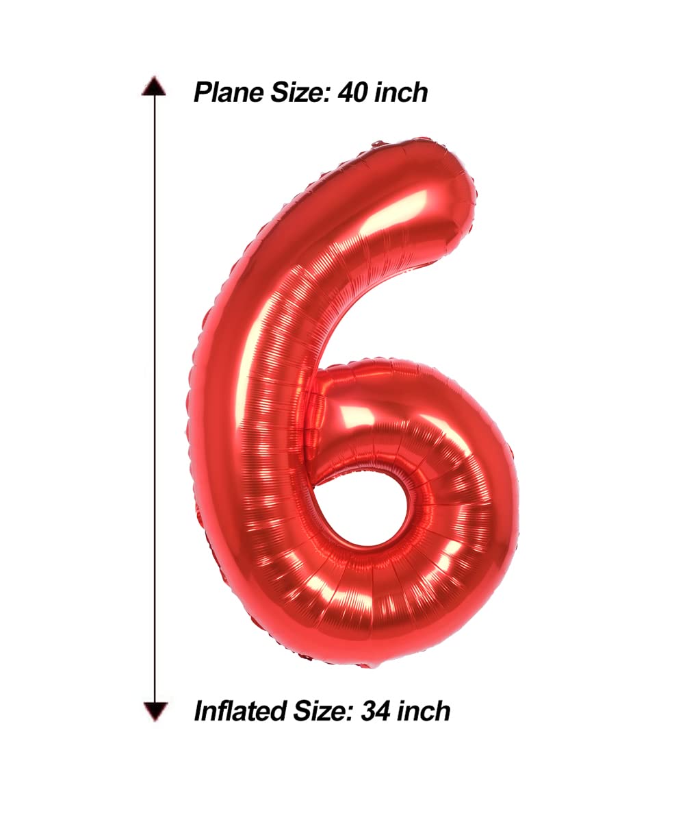 AULE 40 Inch Big Red 6 Balloon Number Large Foil Helium Number Balloons 0-9 Jumbo Giant Happy 6th Birthday Party Decorations for Boy or Girl Huge Mylar Anniversary Party Supplies